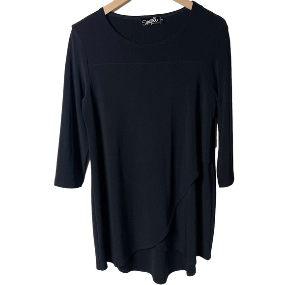 Sympli | Tops | Sympli Black Layered Ruffle 34 Sleeve Stretch Blouse ...